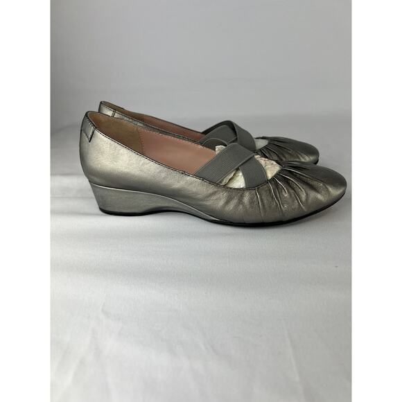 Taryn Rose | Shoes | Metallic Leather Wedge Heel Loafers Comfort Slipon ...